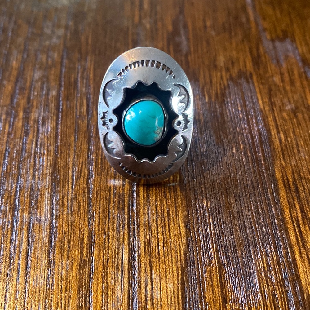 Navajo Shadow Box With Turquoise Stone 925 - Gem